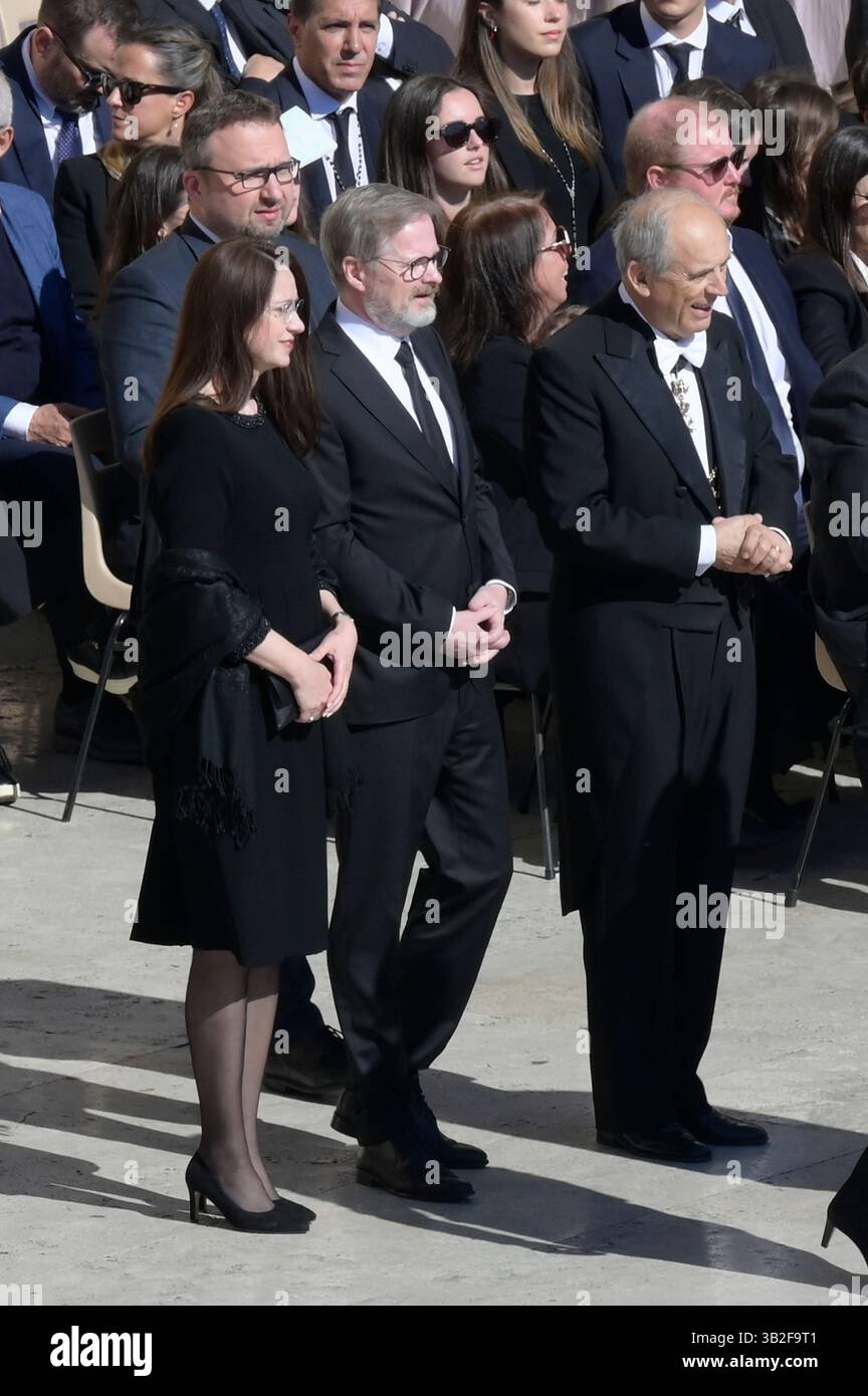 Rome, Italy. 26th Apr, 2025. Petr Fiala (R) and wife Jana Fialová (l ...