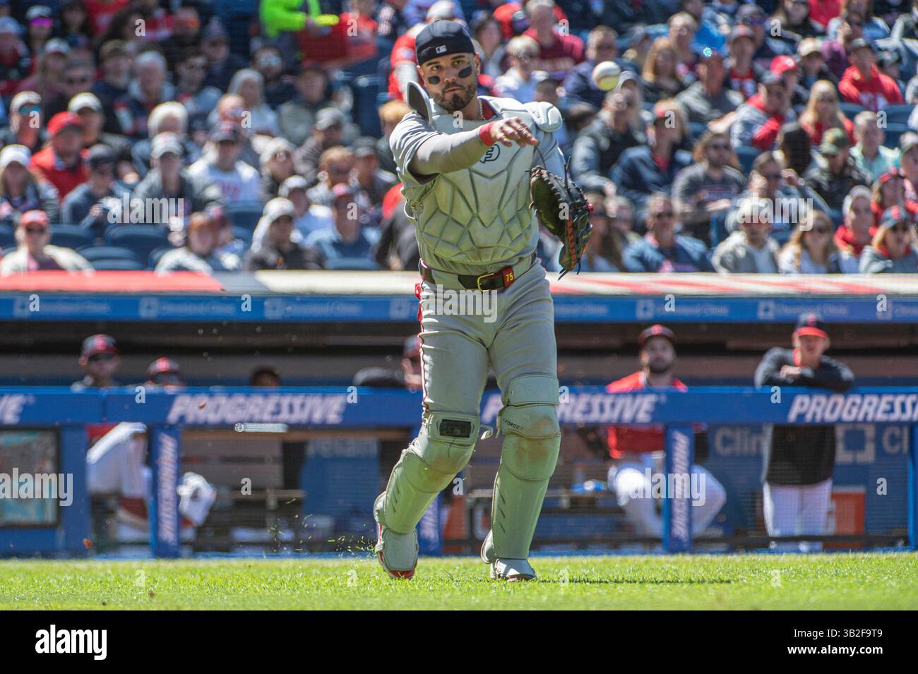 Boston Red Sox's Carlos Narvaez throws out Cleveland Guardians' Bo ...
