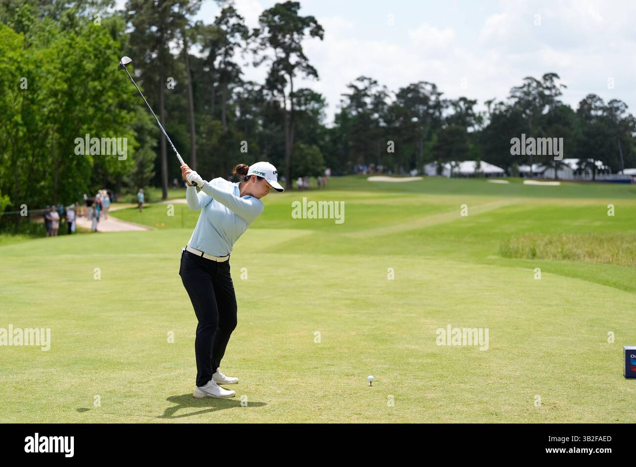Yan Liu, of China, hits from the nineth tee during the final round of the Chevron Championship ...