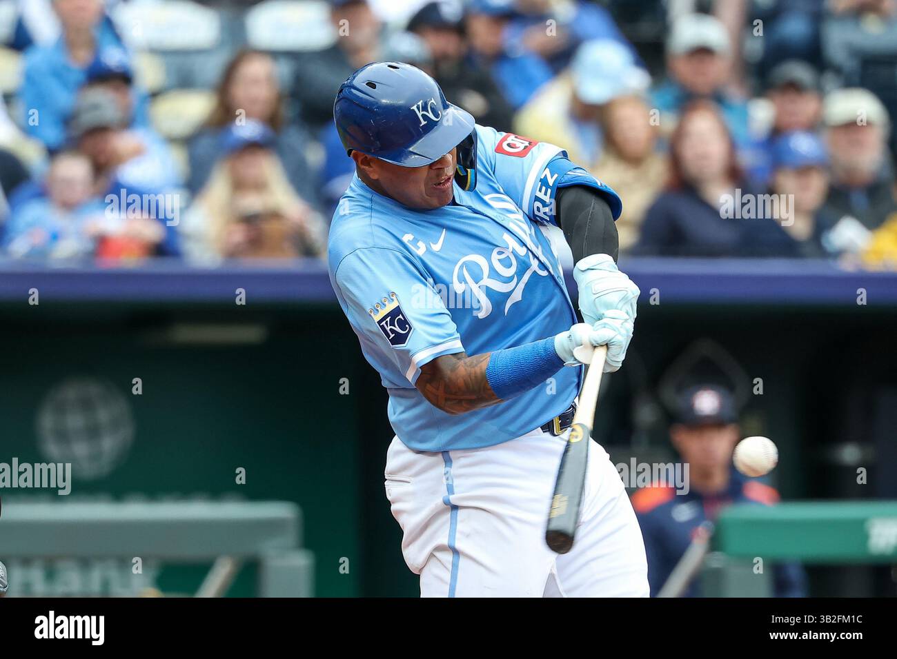 April 27, 2025: Kansas City Royals catcher Salvador Perez (13) hits a ...
