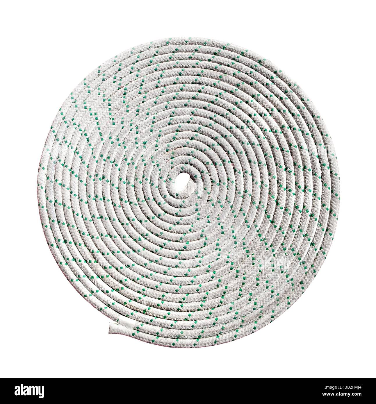 coiled in spiral rope of sailing ship, top view, isolated on white ...