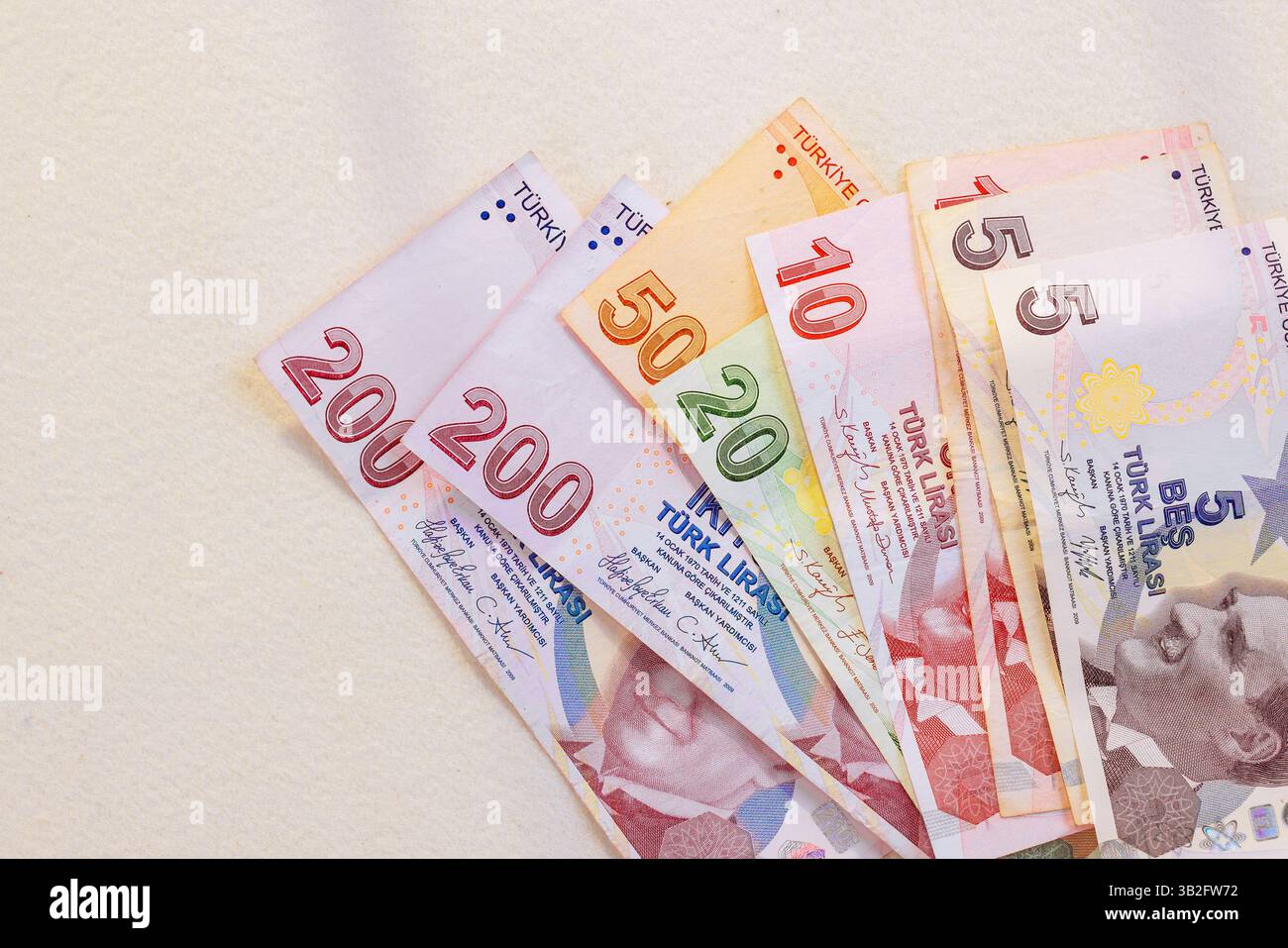 Turkish lira banknotes showcase designs against soft white background ...