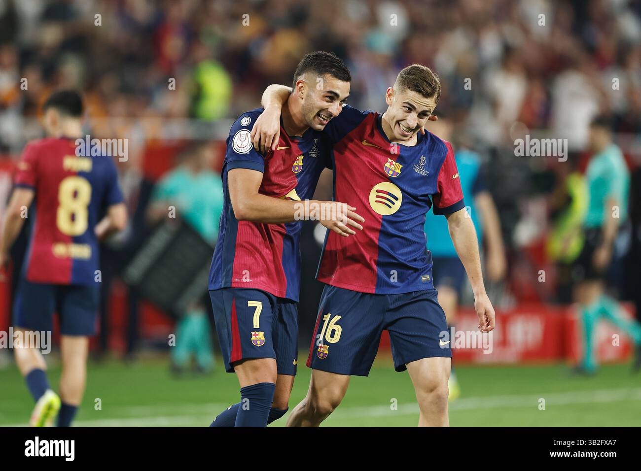Sevilla, Spain. 27th Apr, 2025. (L-R) Ferran Torres, Fermin Lopez ...
