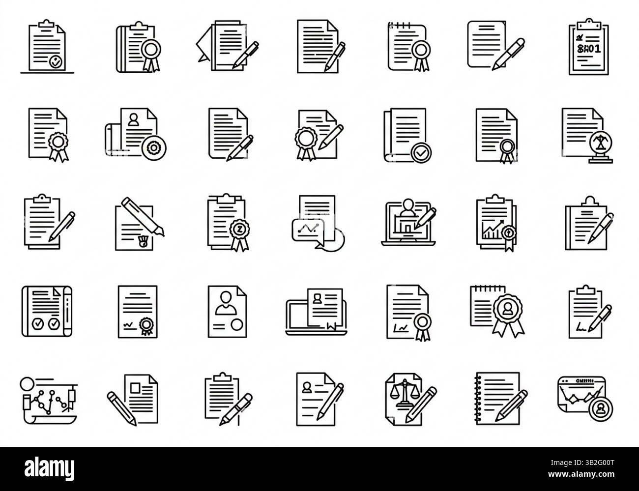 Diverse Document and Writing Icon Set in a Gridded Layout Stock Vector ...