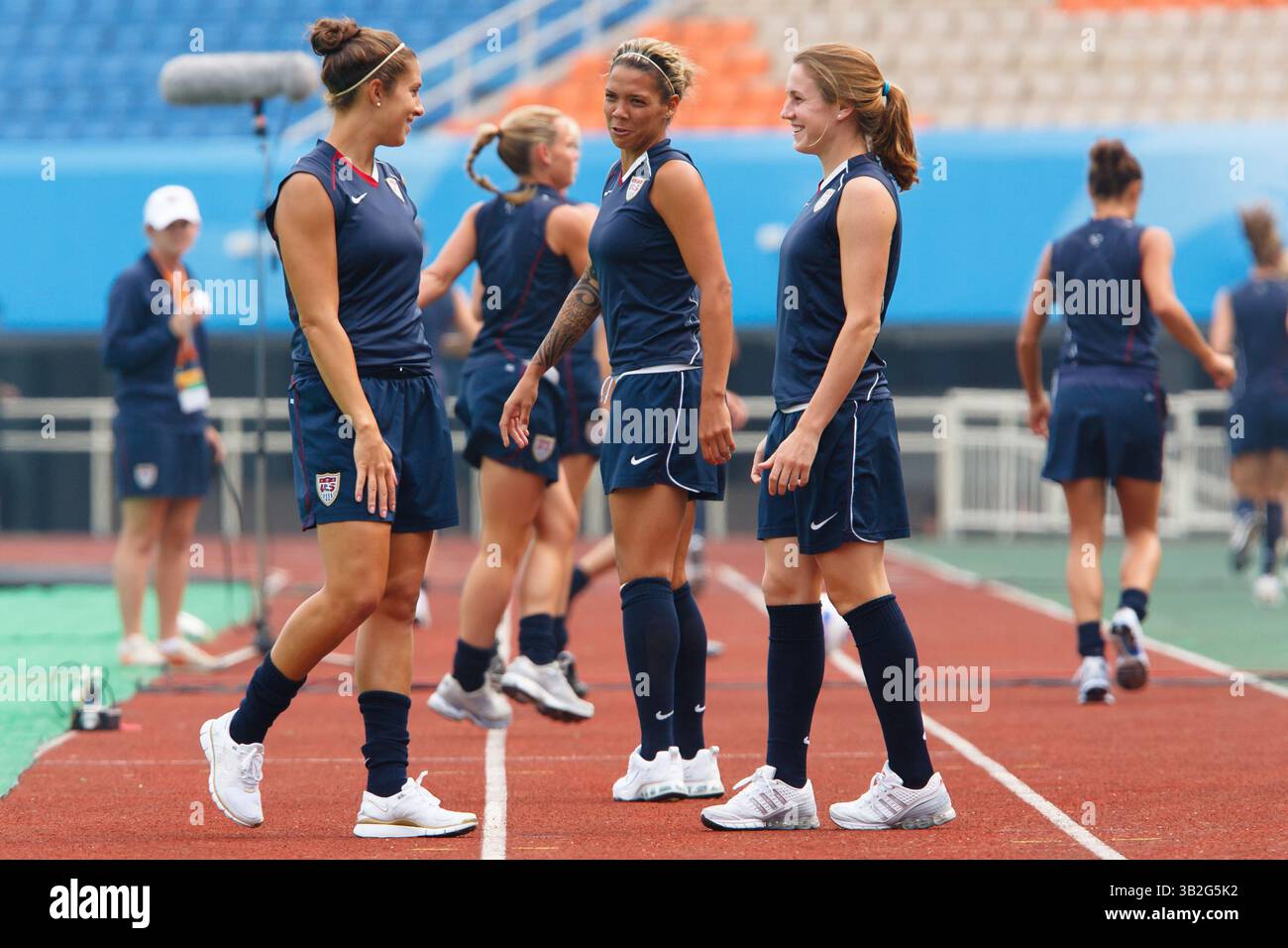 United States team players warm up during an official training session ...