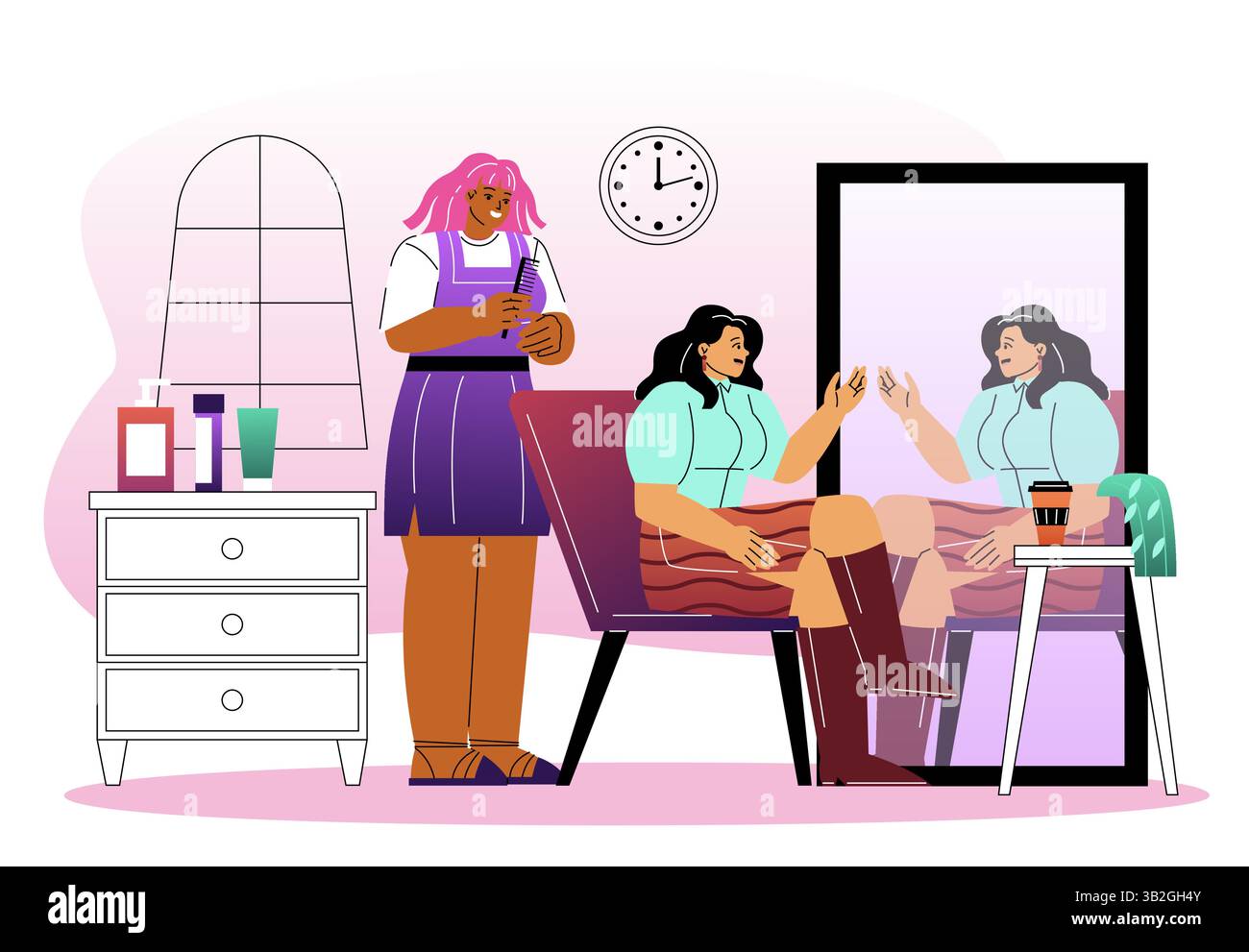 Woman at beauty salon mirror table. Vector illustration Stock Vector ...