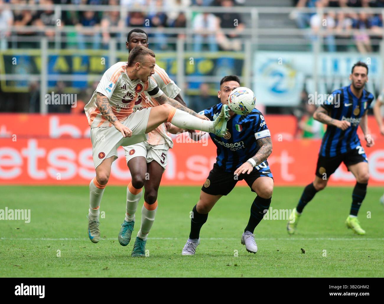 Milan, Italy. 27th Apr, 2025. Angelino of AS Roma during the Italian ...