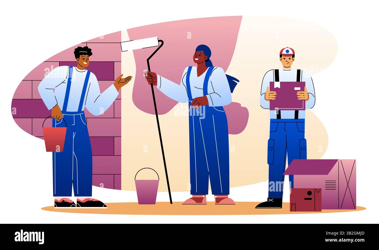 Team of painters working together. Vector illustration Stock Vector ...