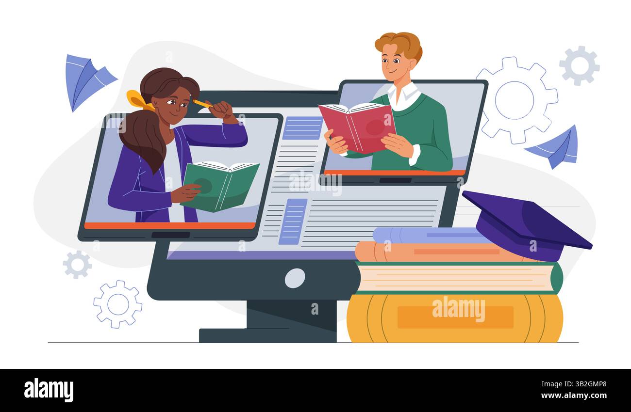 Online learning with virtual students. Vector illustration Stock Vector ...