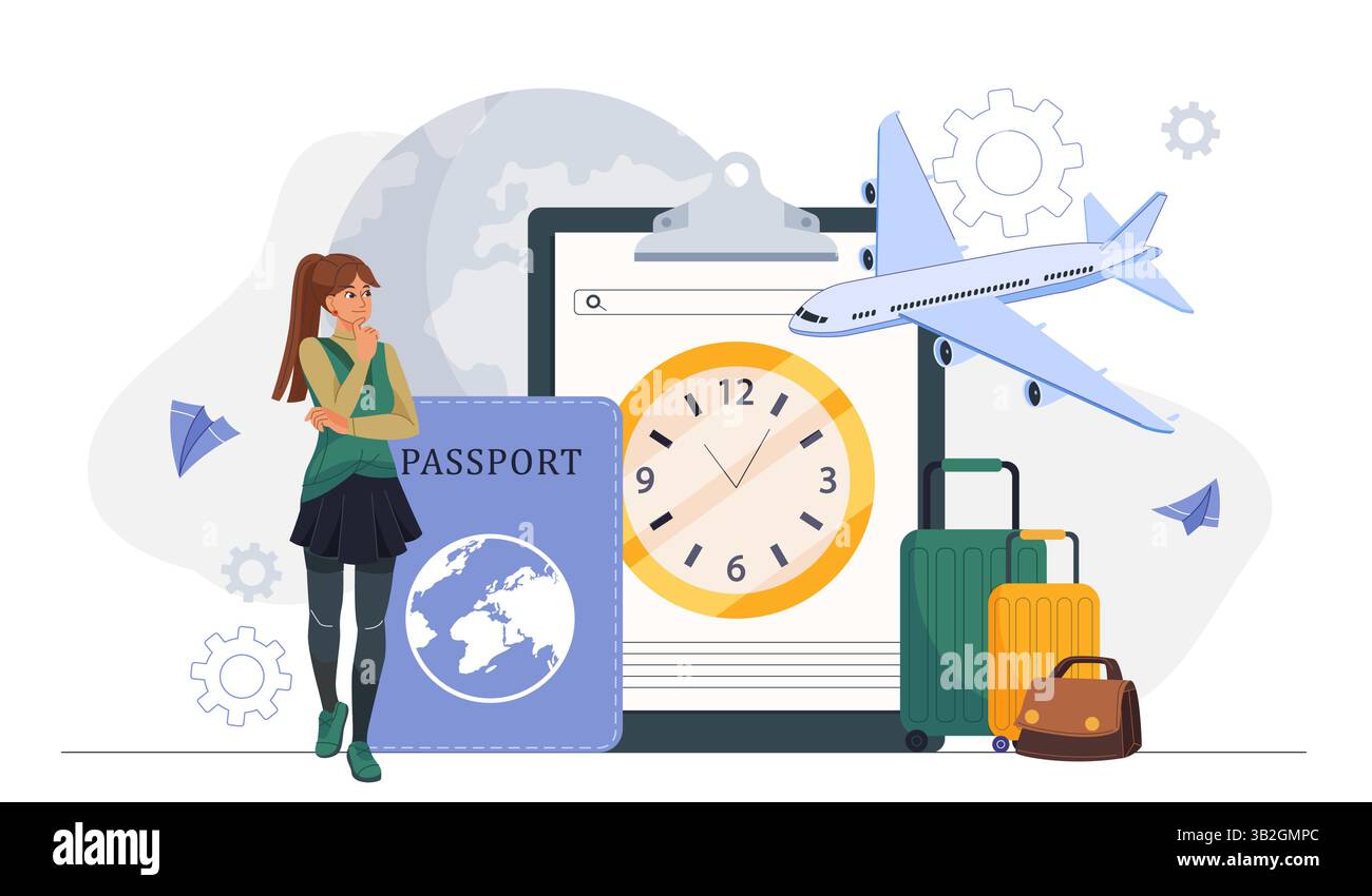 Travel planning with documents and luggage. Vector illustration Stock ...