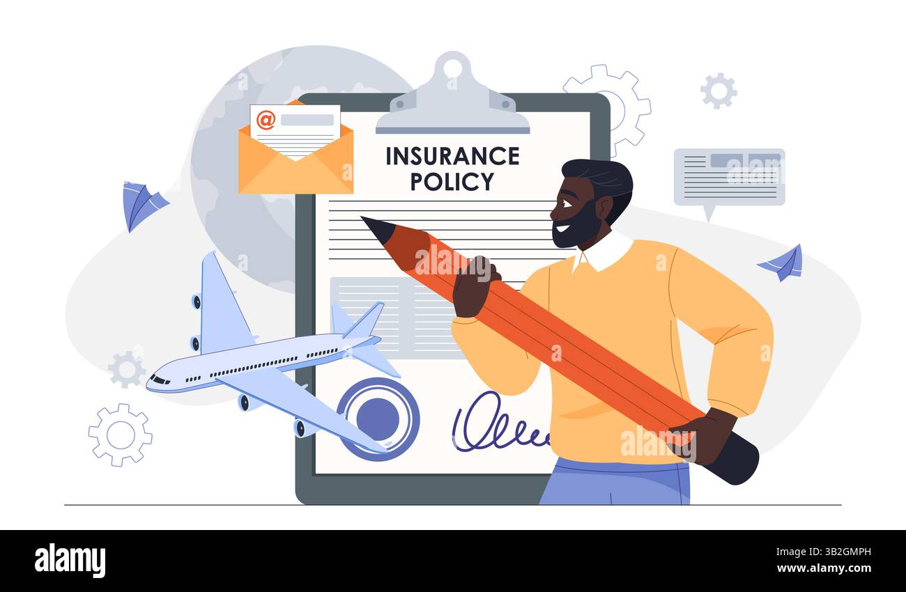 Travel insurance policy concept scene. Vector illustration Stock Vector ...