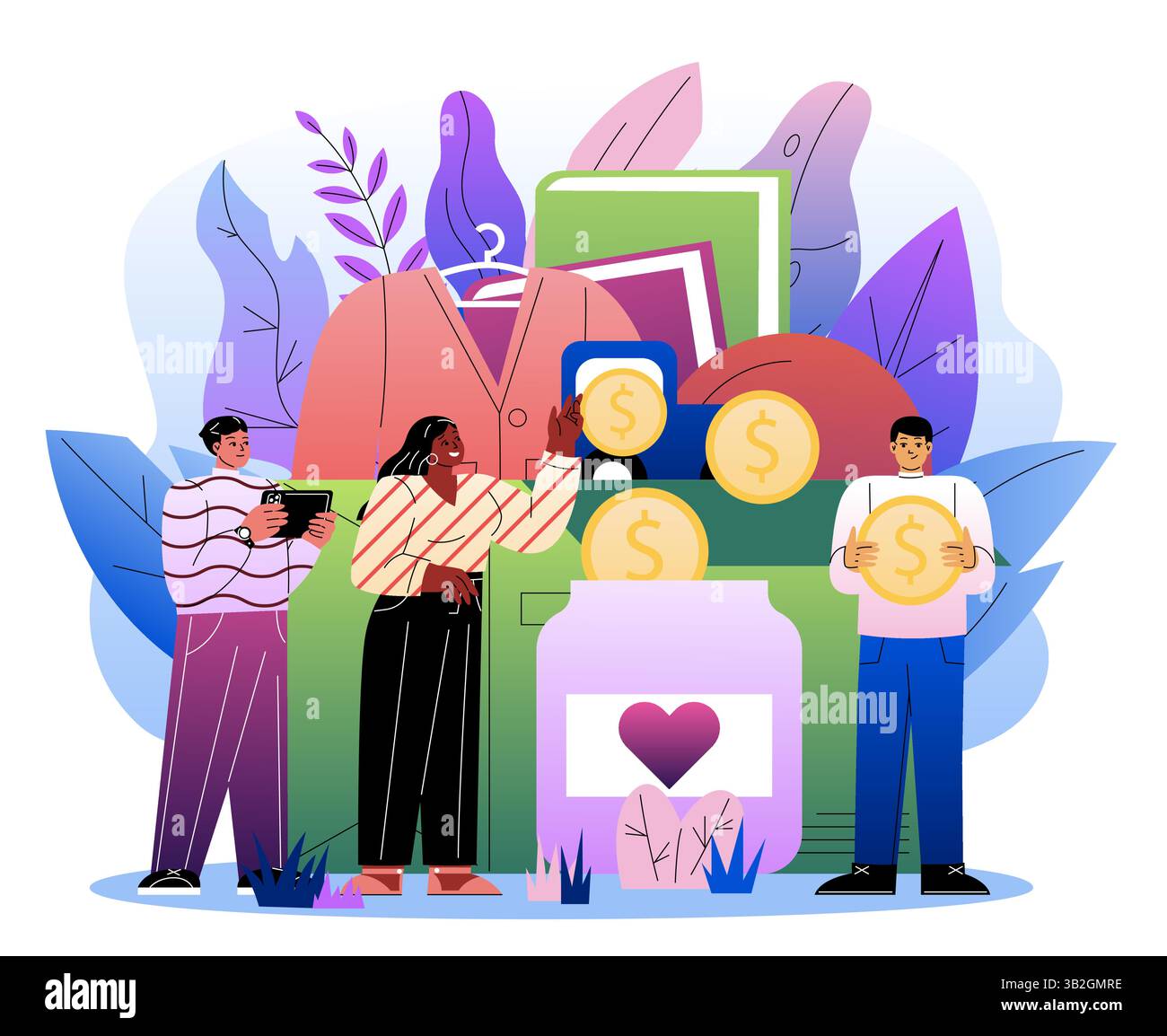 Charity donation and fundraising concept. Vector illustration Stock ...