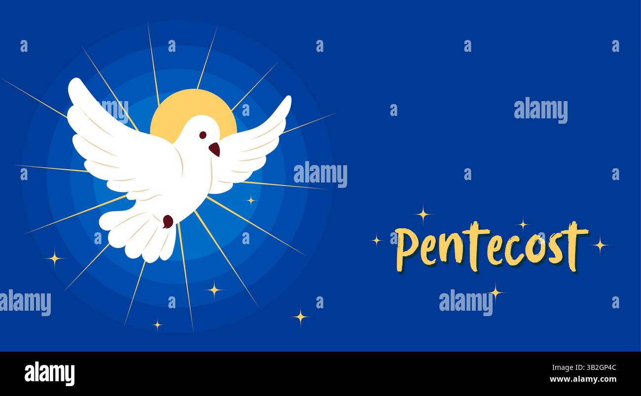 Pentecost Sunday Holy Spirit. White Dove with Halo on Blue Background ...