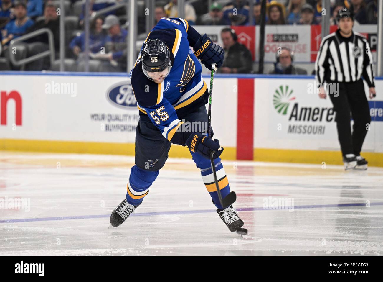 St. Louis Blues' Colton Parayko (55) shoots against the Winnipeg Jets ...