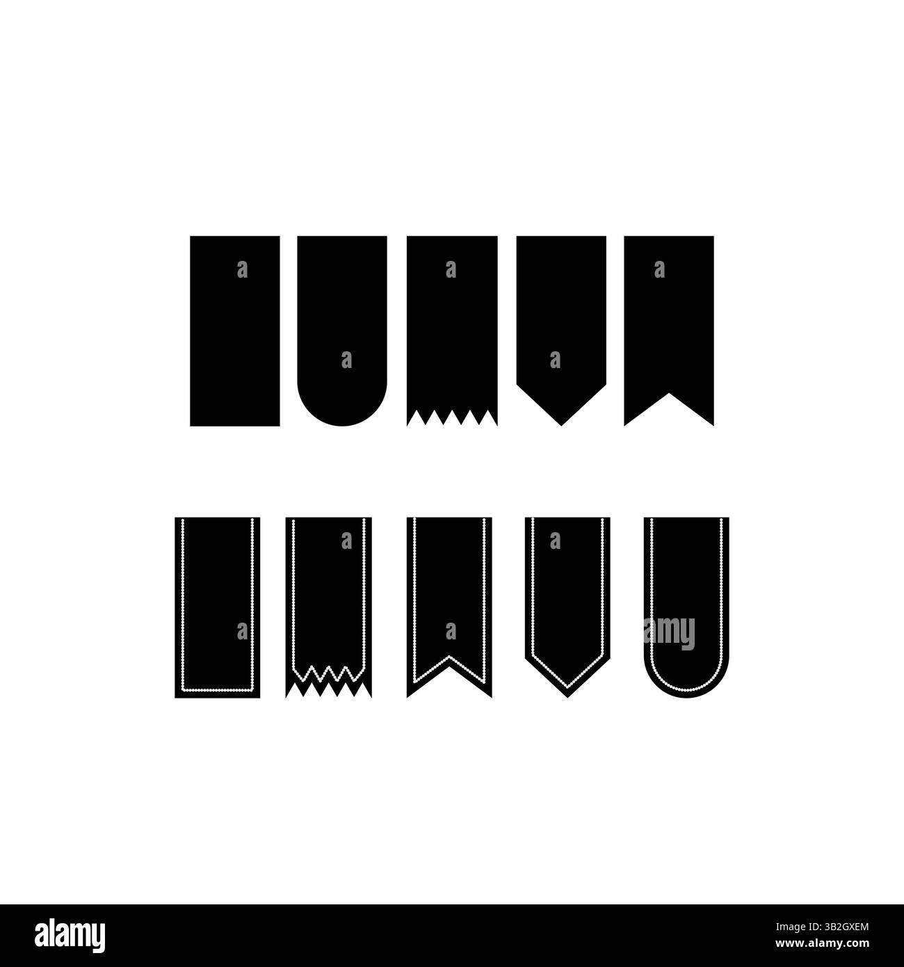 Stylized black ribbon banner icons presented in various shapes on a ...