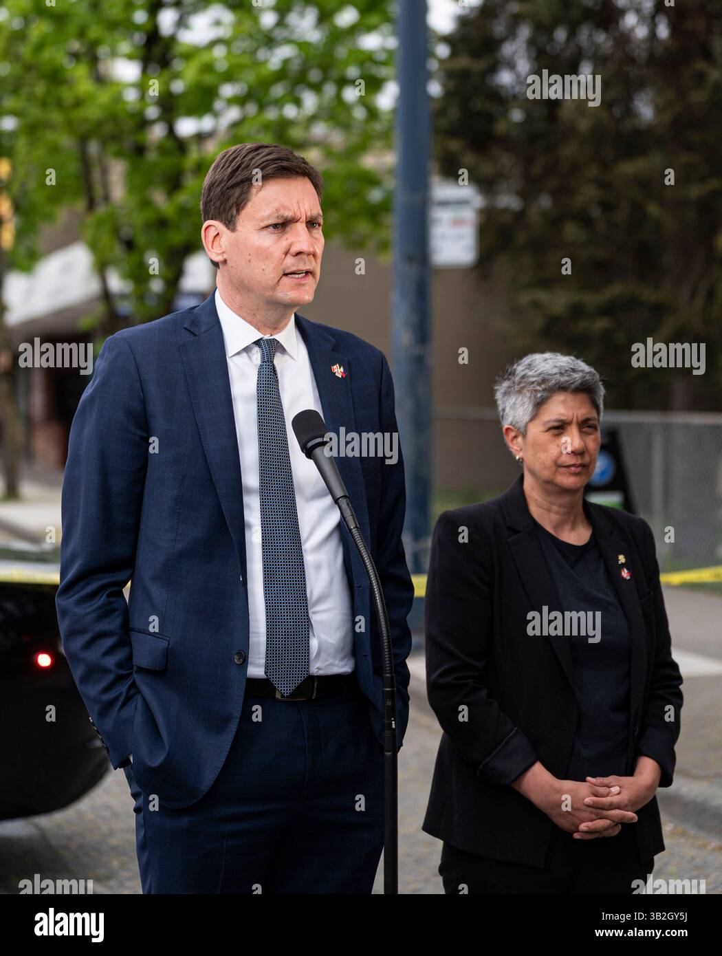 Vancouver, Canada. 27th Apr, 2025. BC Premier David Ebby and MLA Mable ...