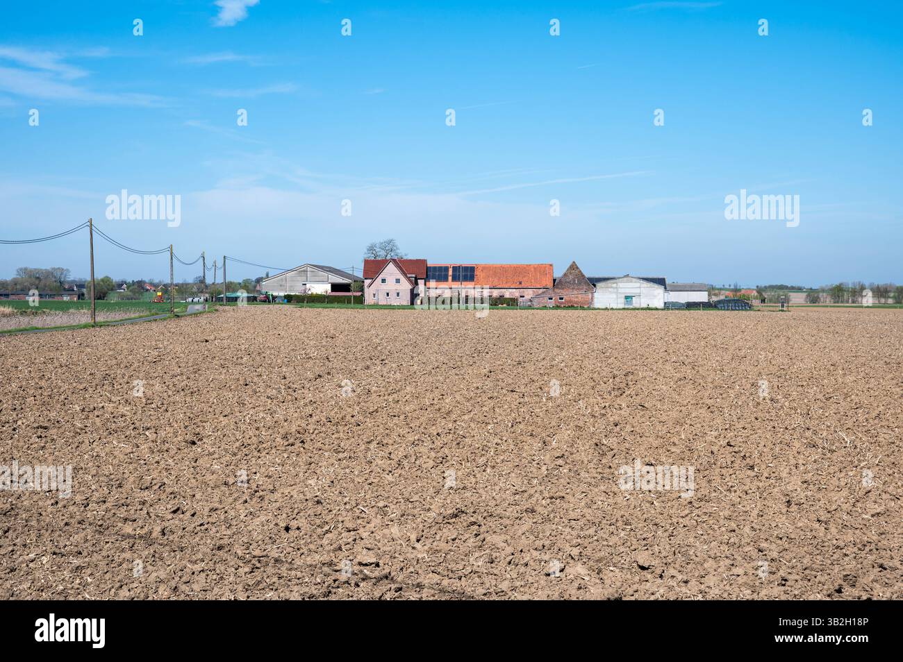 Senic view over farmland at the Flemish countryside in Poperinge, West ...