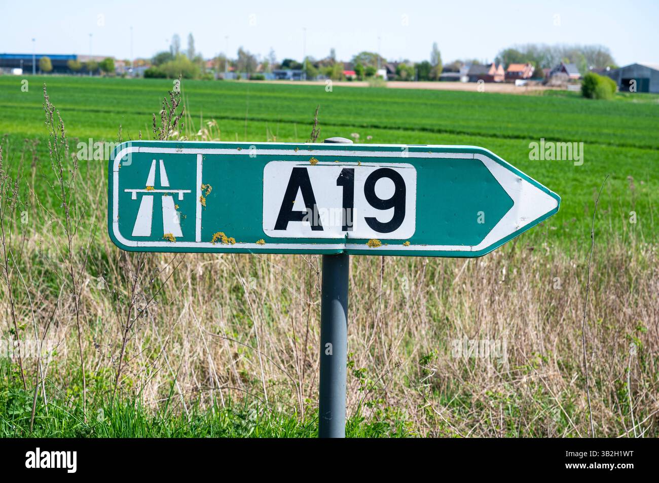 Sign to the A 19 highway in Langemark - Poelkapellen, Ieper, West ...