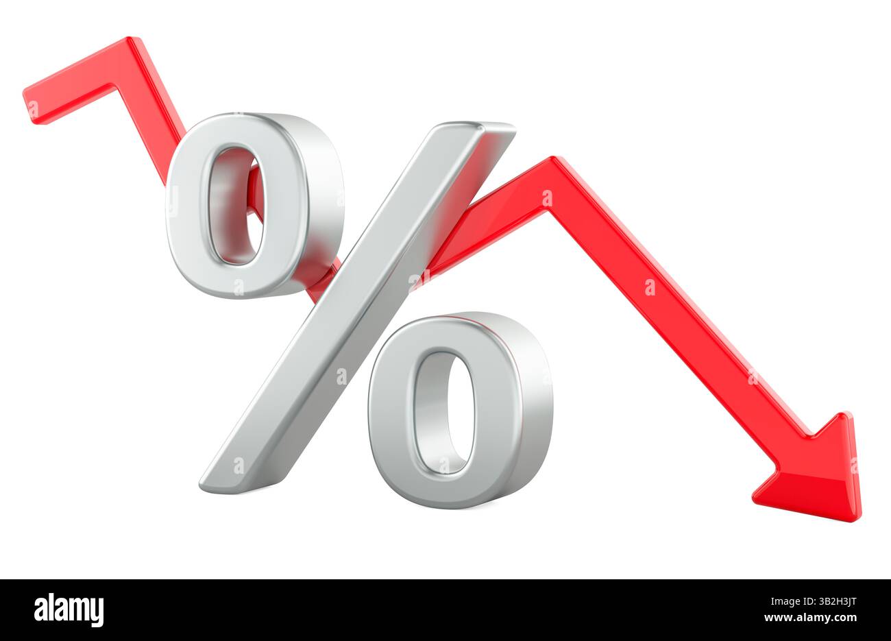 Percent symbol with down red arrow, 3D rendering isolated on white ...