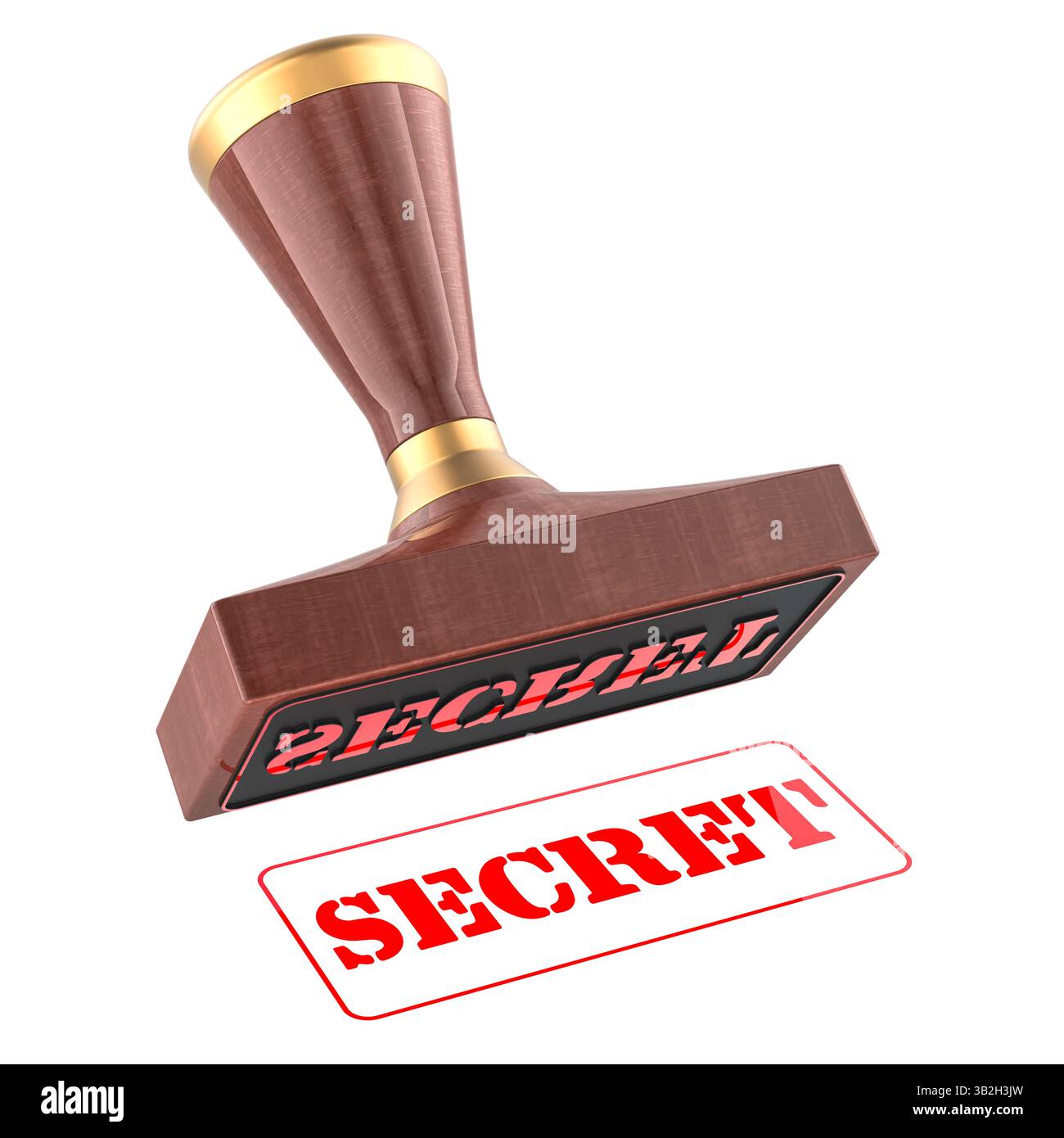 Secret stamp. Wooden stamper, seal with text secret, 3D rendering ...