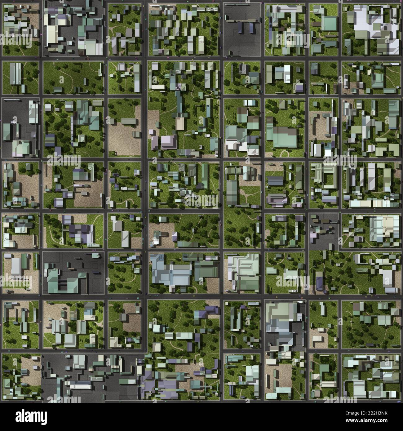 seamless top view town suburbs texture with roads houses and gardens ...