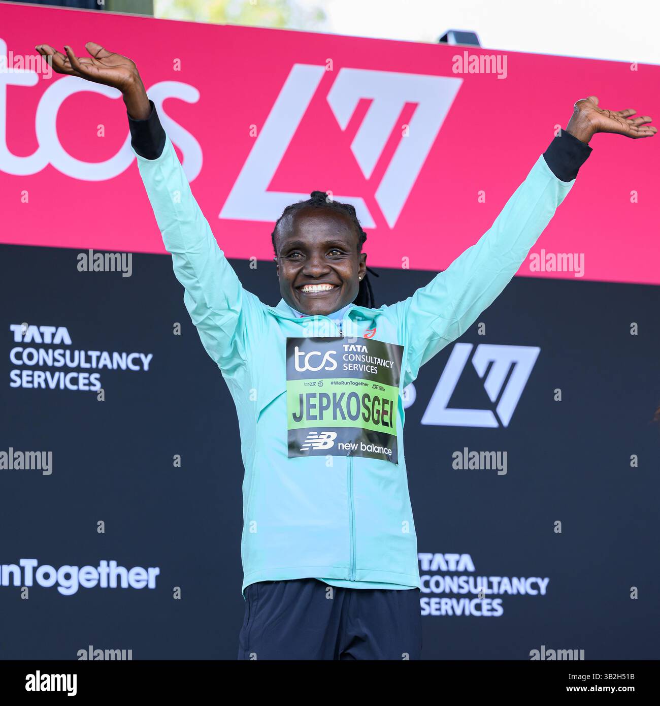 LONDON, UNITED KINGDOM. 27 Apr, 25. JEPKOSGEI Joyciline (KEN) finish ...