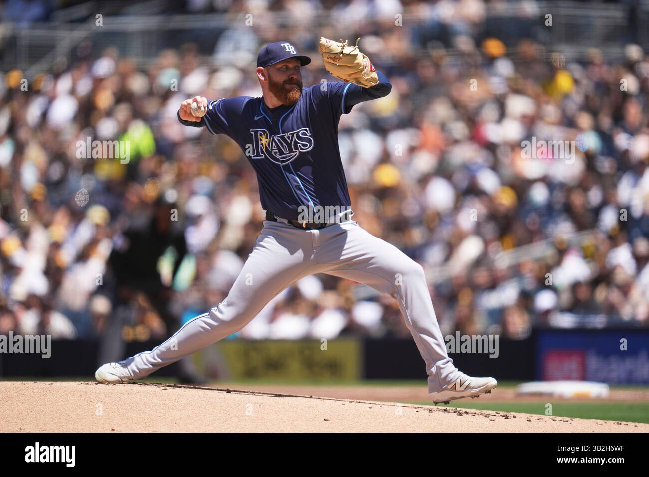 Tampa Bay Rays starting pitcher Zach Littell works against a San Diego ...