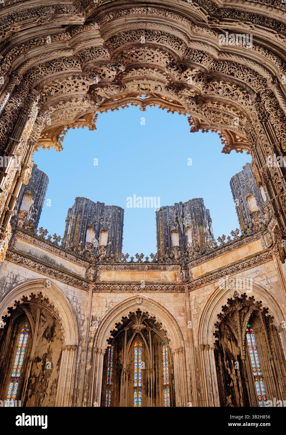 Detailed Gothic architecture of Batalha Monastery's Unfinished Chapels ...