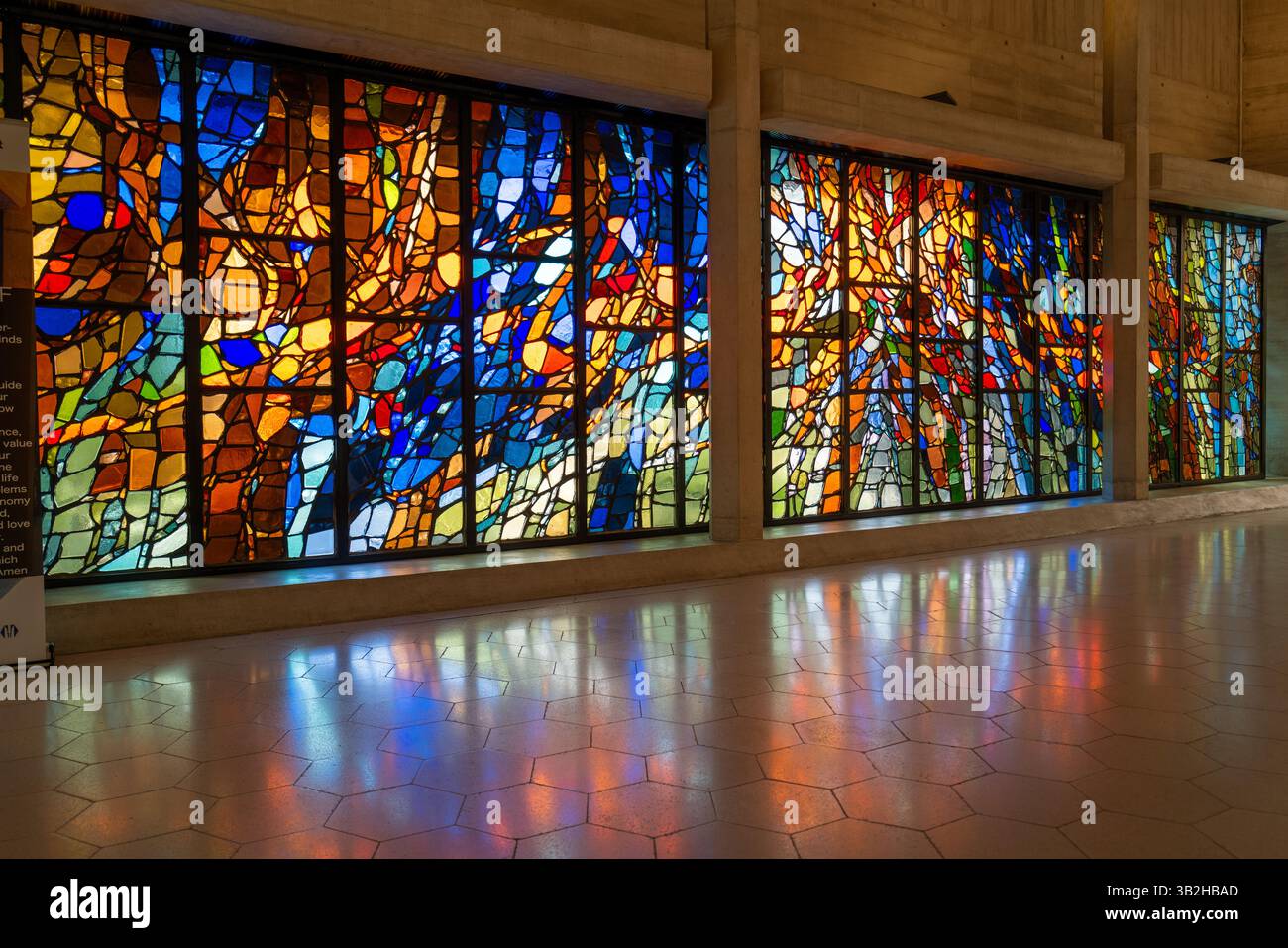 the coloured windows of Clifton cathedral in the city of Bristol UK ...