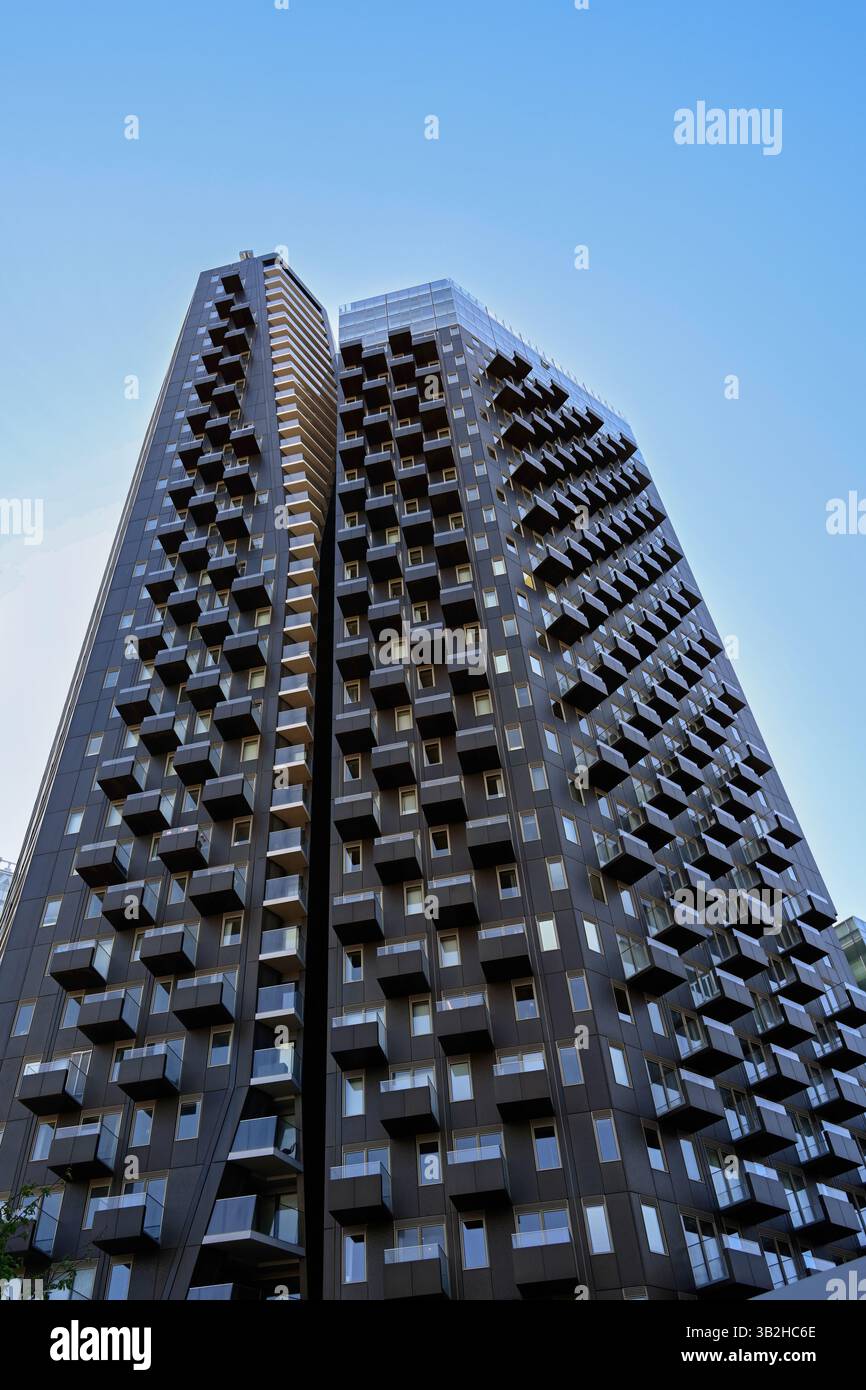 LONDON, UK - APRIL 06, 2025: Exterior view of The Stage Tower in ...