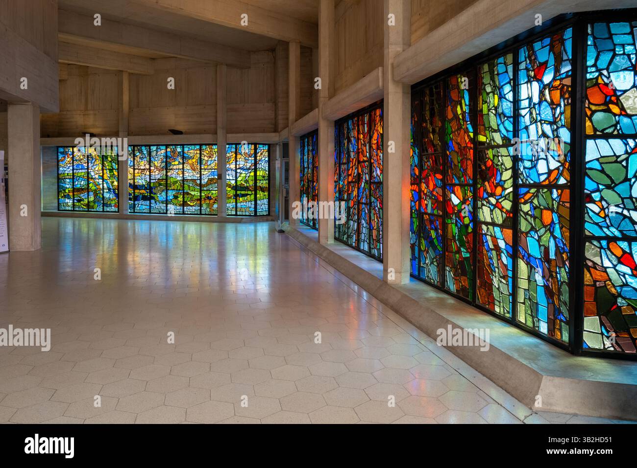 the coloured windows of Clifton cathedral in the city of Bristol UK ...
