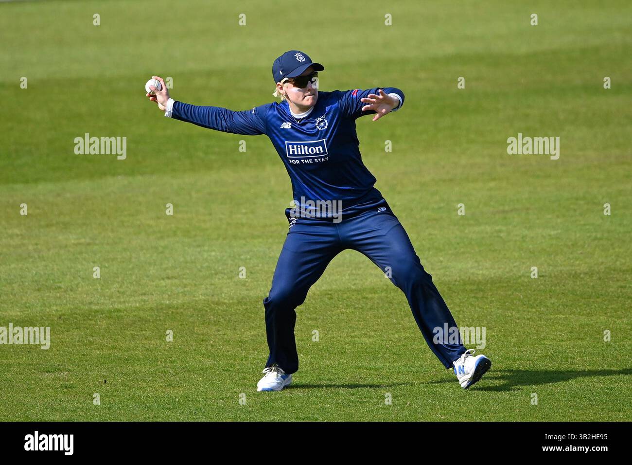 Southampton, UK, 27 April 2025. Nancy Harman of Hampshire fielding ...