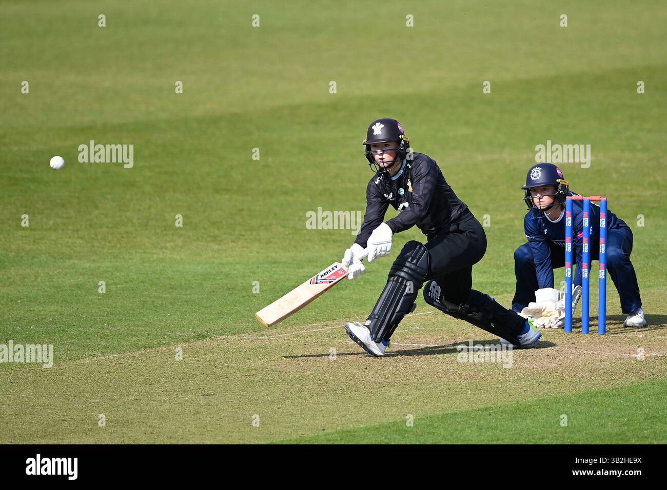 Southampton, UK, 27 April 2025. Alice Monaghan of Surrey batting during ...