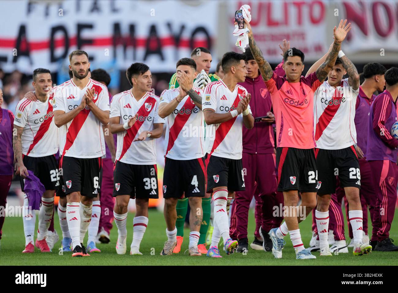 River Plate players celebrate after a local tournament soccer match ...