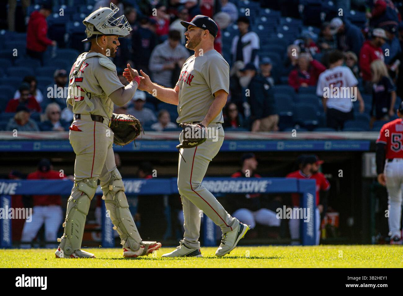Boston Red Sox's Carlos Narvaez, left, congratulates Liam Hendricks ...