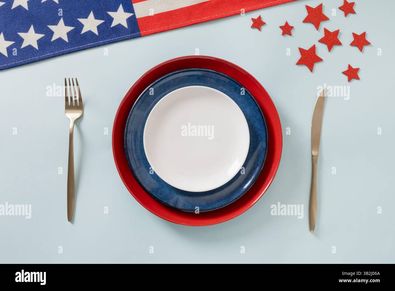 American table setting for USA Independence Day. Festive dinner with ...