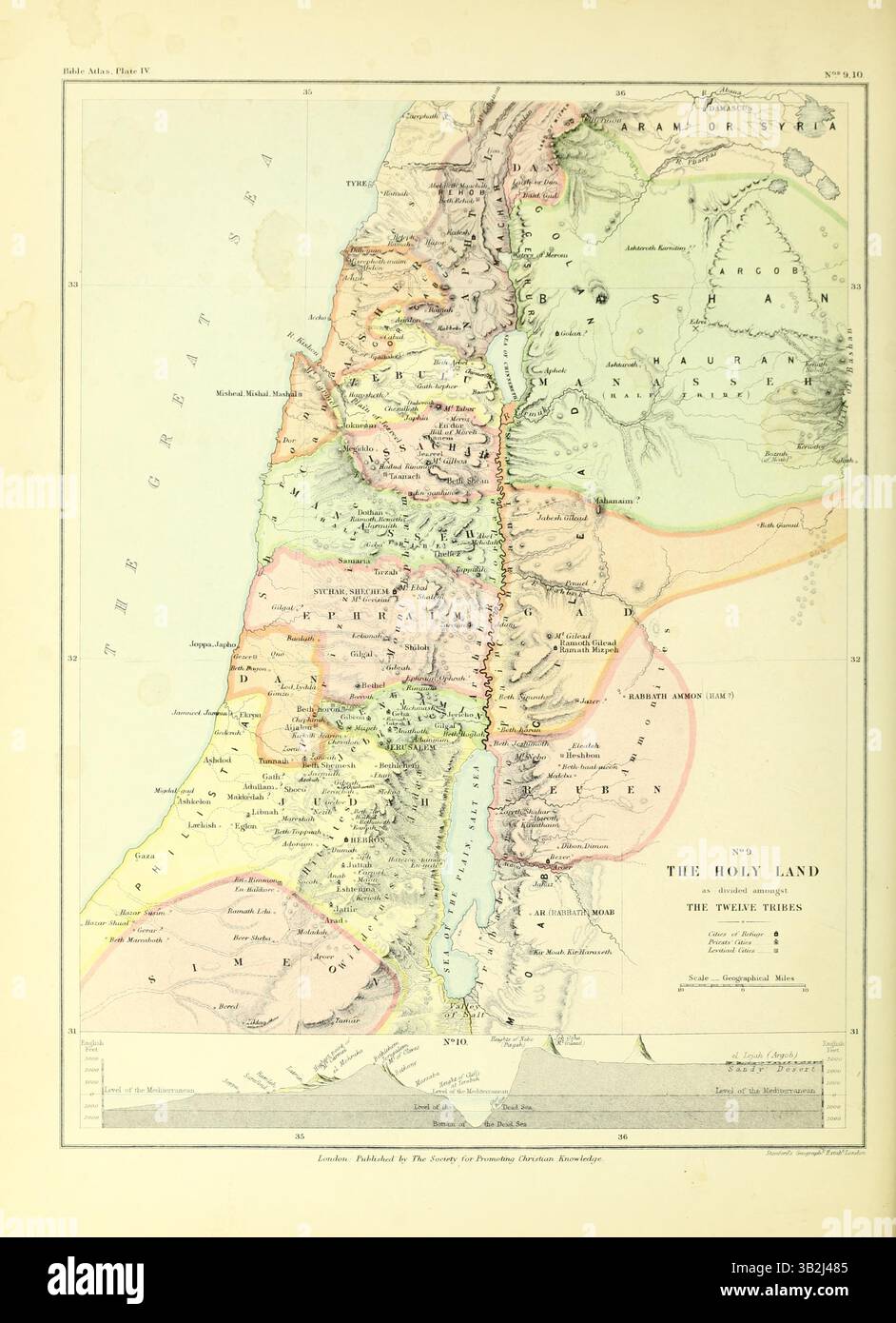 vintage Bible Atlas map of the Holy Land, Canaan ,as divided amongst ...