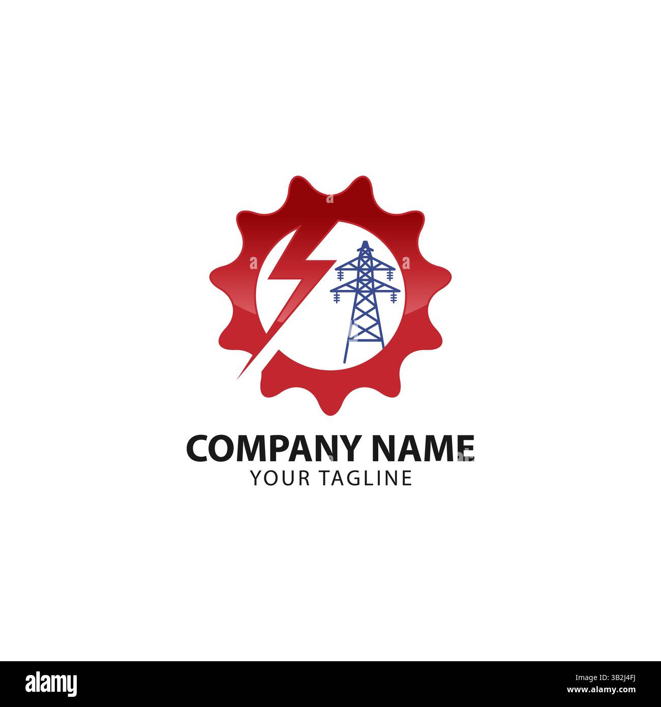 Power line two color line icon. Power tower and lightning bicolor ...