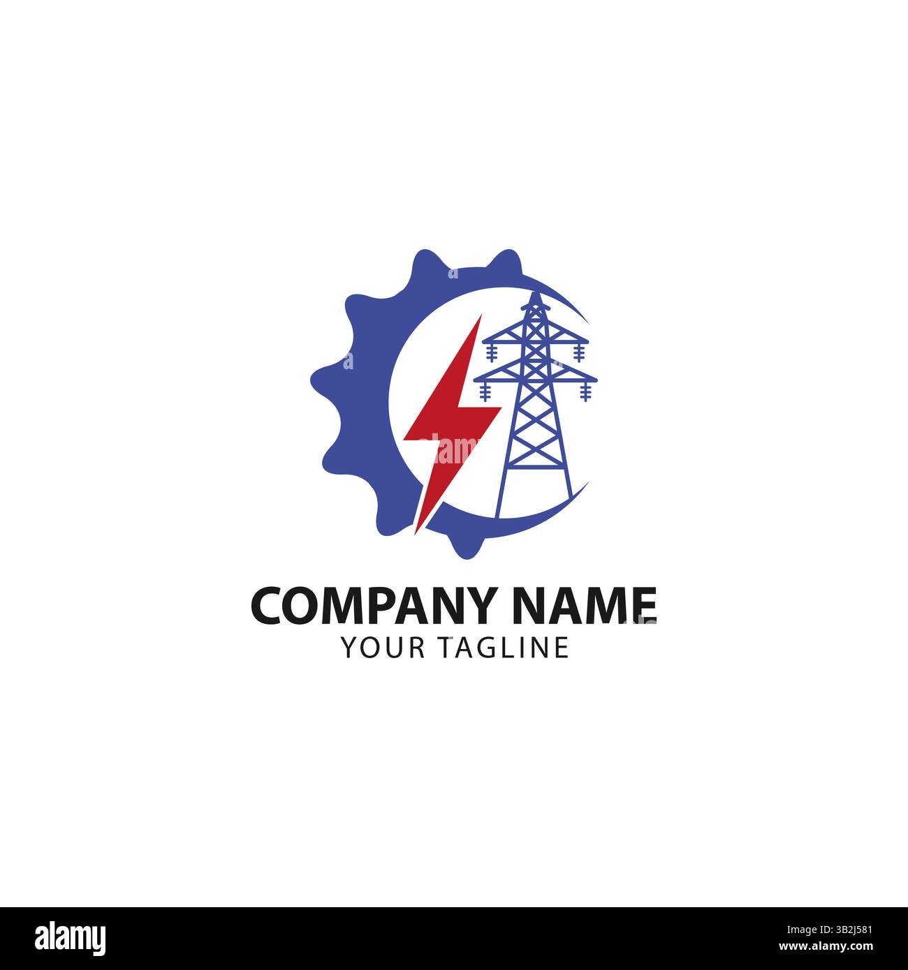 Power line two color line icon. Power tower and lightning bicolor ...