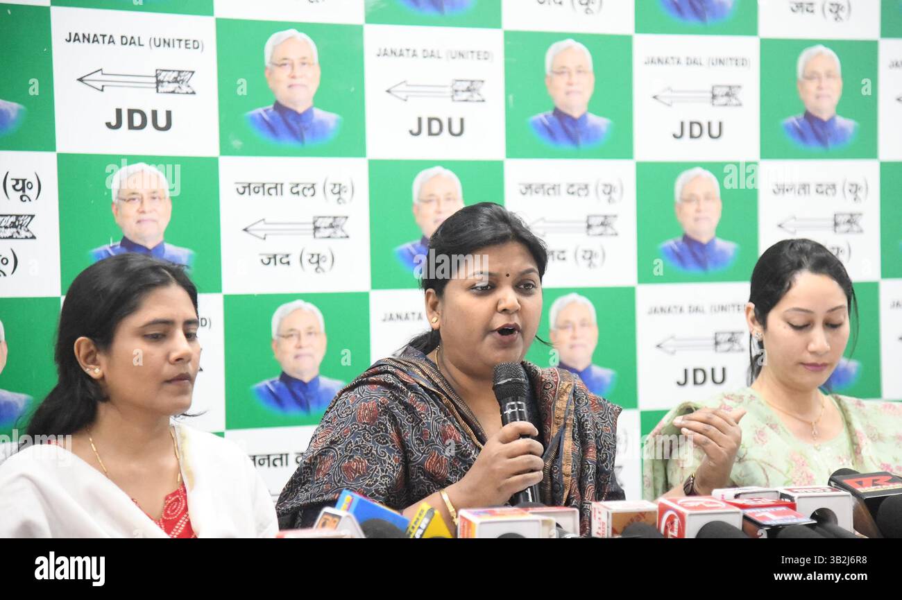 PATNA, INDIA - APRIL 19: JDU spokesperson Anjum Ara addressing a press ...