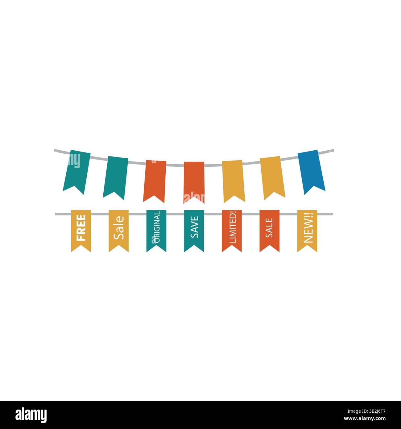Decorative Promotion Banners with Sales and Offers on Wires on White ...