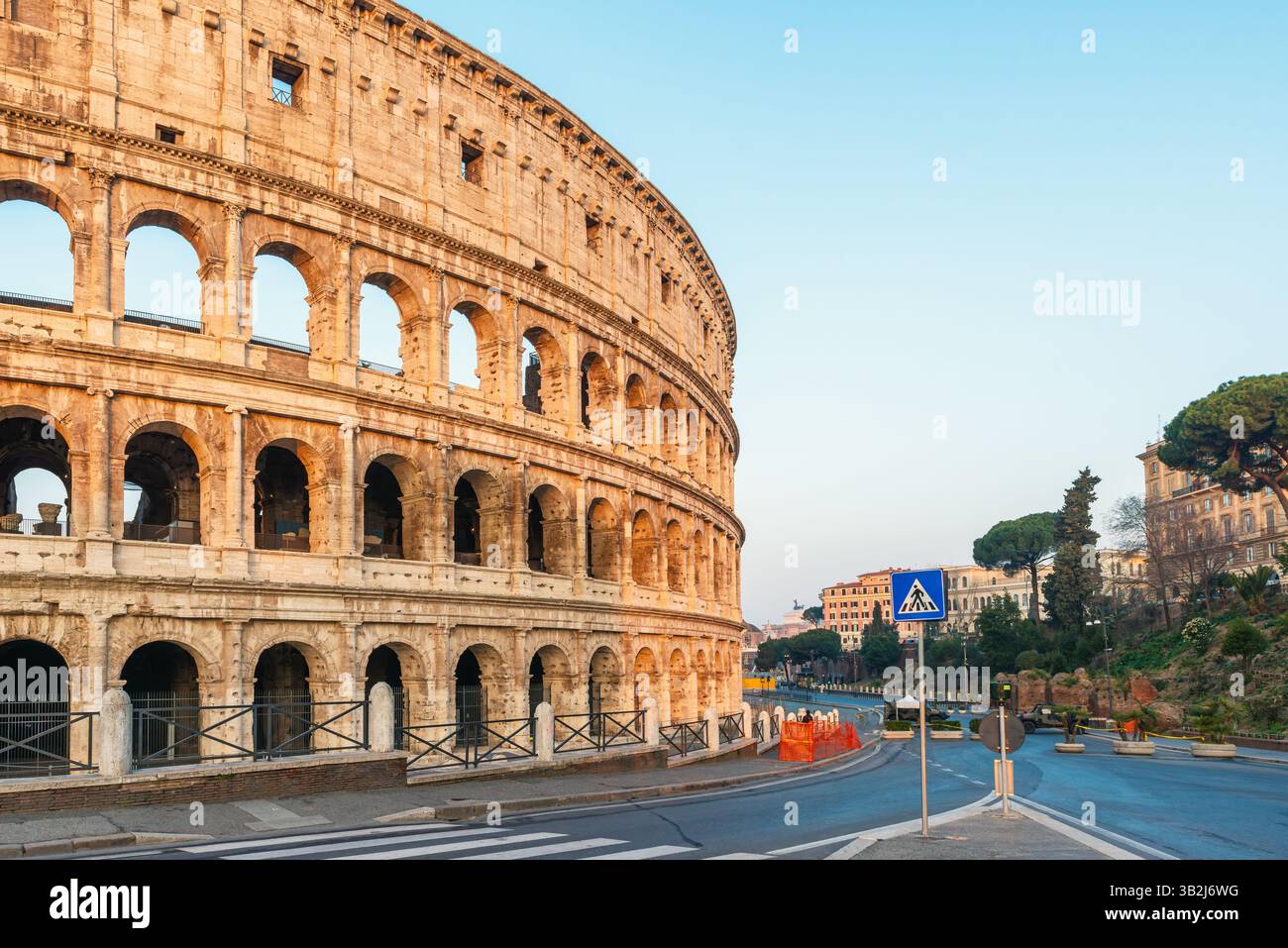 Side view of ancient Roman Colosseum Amphitheater in Rome city, Italy ...