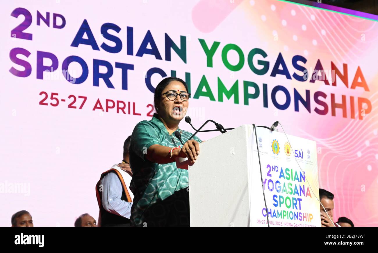 NEW DELHI, INDIA - APRIL 26: Chief Minister of Delhi Rekha Gupta during the 2nd Asian Yogasana ...
