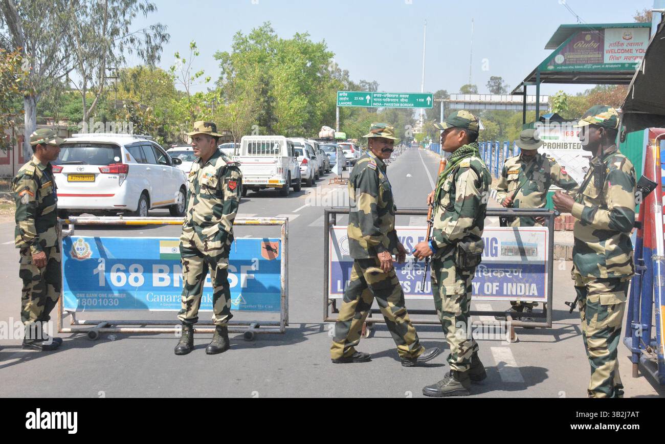AMRITSAR, INDIA - APRIL 27: Border Security Force (BSF) personnel stand ...