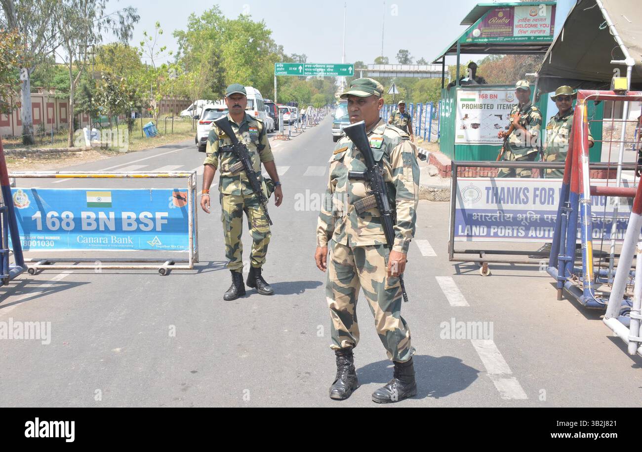 AMRITSAR, INDIA - APRIL 26: Border Security Force (BSF) personnel stand ...