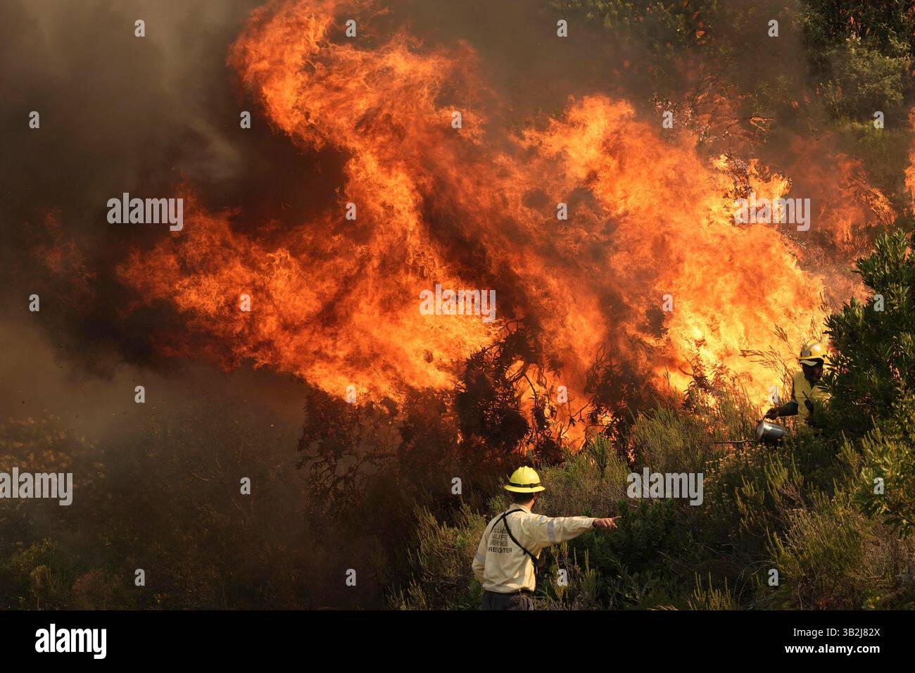 Fire in Cape Town, South Africa Fire fighters battle a vegetation fire ...