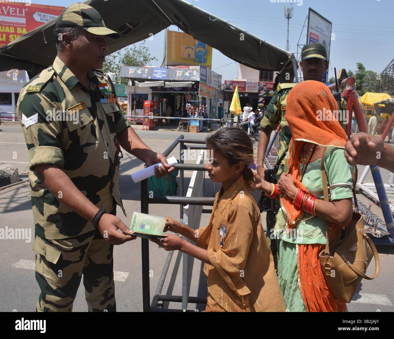 AMRITSAR, INDIA - APRIL 27: Border Security Force (BSF) personnel check ...