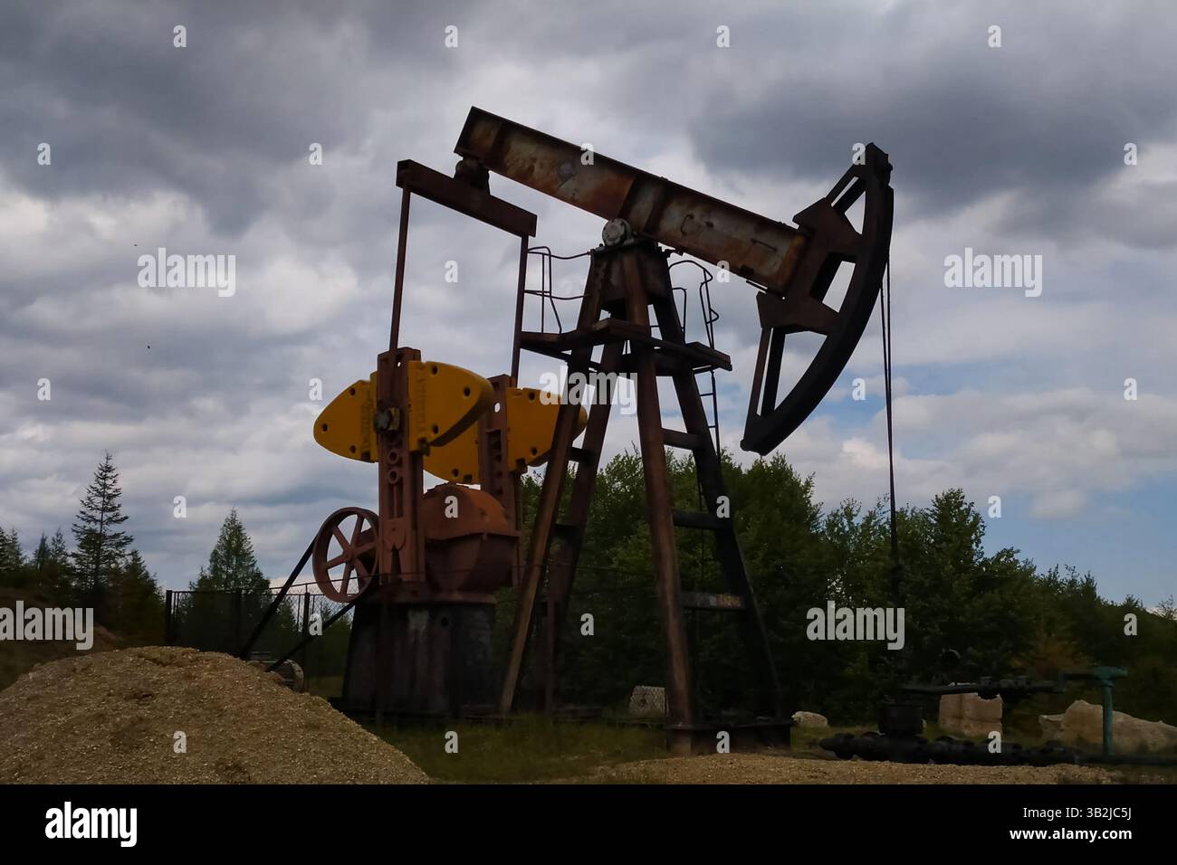 Rocking machine on an oil well. Oil production Stock Photo - Alamy