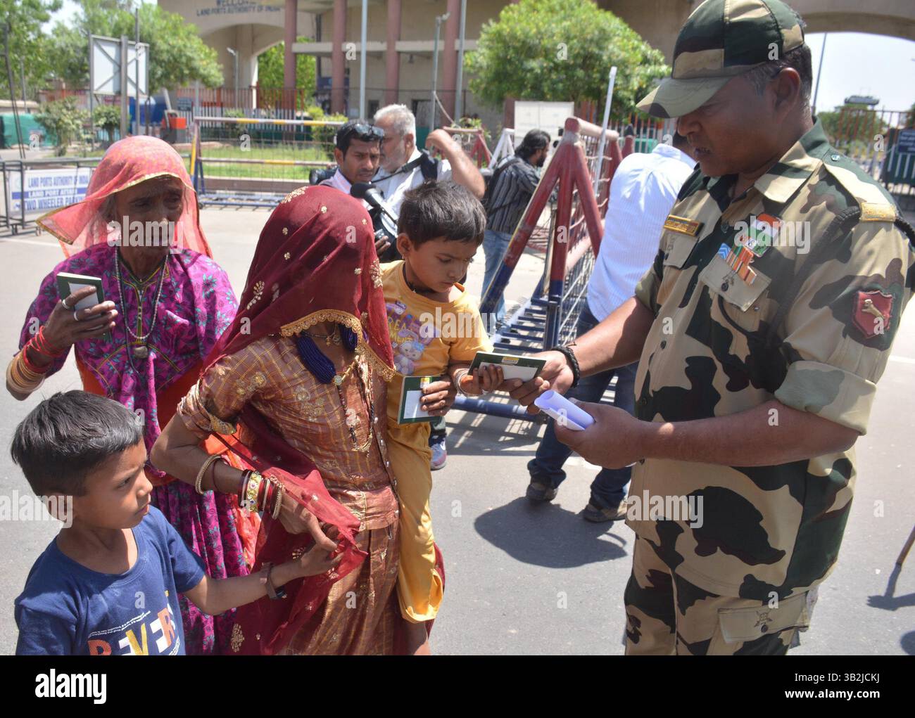 AMRITSAR, INDIA - APRIL 27: Border Security Force (BSF) personnel check ...