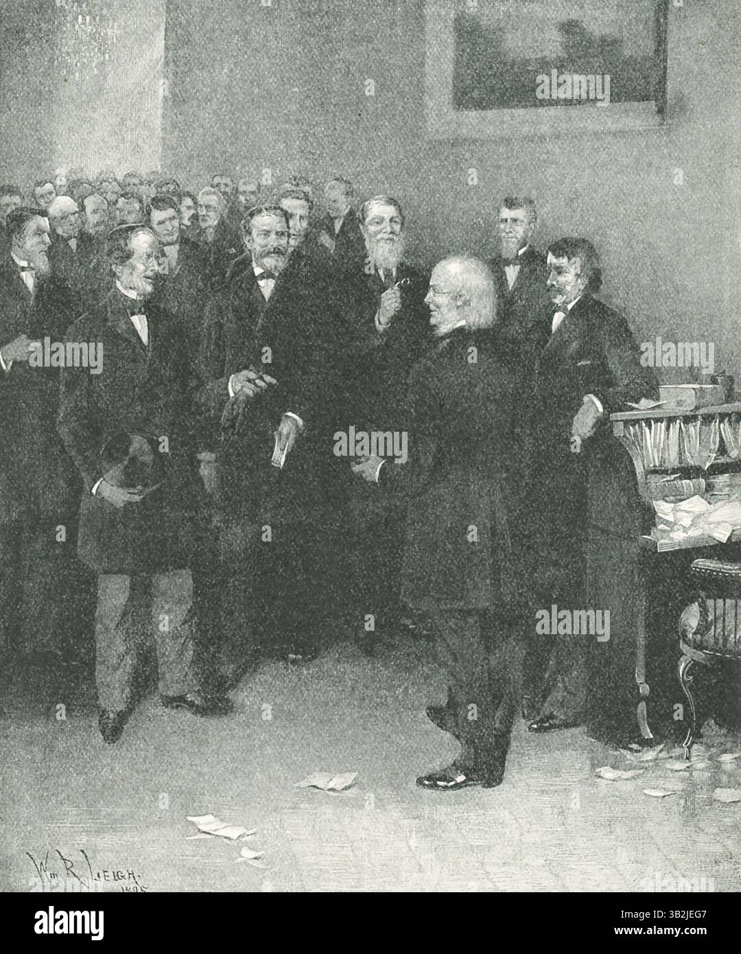 The late 1800s caption reads: Mr. Greeley, receiving the Democratic ...